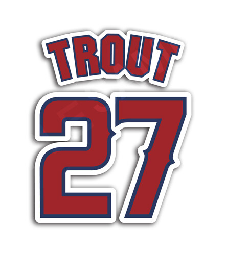 Mike Trout #27 Los Angeles Angels Sticker Baseball Decals Jersey Number ...