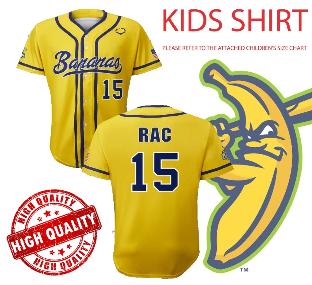 Savannah Bananas #15 RAC Baseball Jersey 3D AOP Fans Kids Youth 1R100 ...