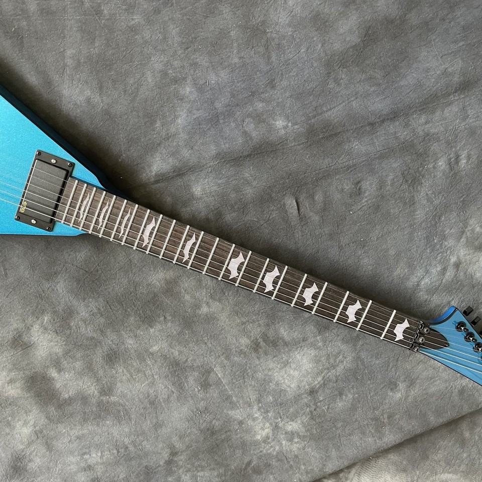 Mahogany Solid Body&Neck H-H Floyd Rose Bridge Blue Fly V Electric ...