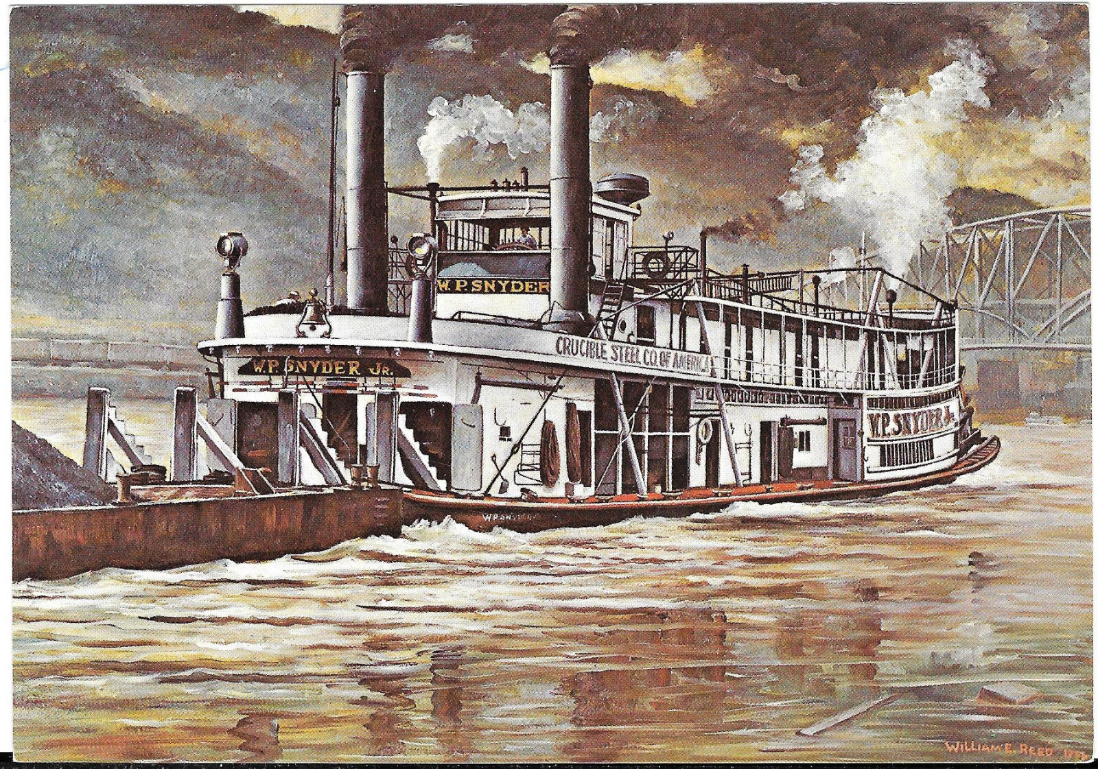 1973 William E. Reed Painting W.P. Snyder Jr Riverboat Paddleboat ...
