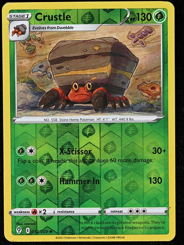 Pokemon TCG - Evolving Skies - Crustle - 012/203 - Uncommon - Reverse ...