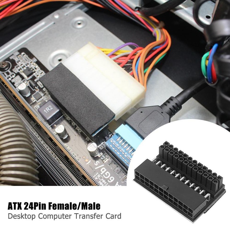 ATX 24Pin Female to 24Pin Male Connector 90 Degree Motherboard Power ...