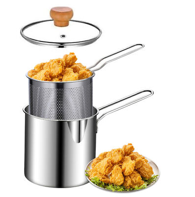 Small Deep Fryer Pot with Basket, Mini Fryer and Soup Pot with Tongs ...