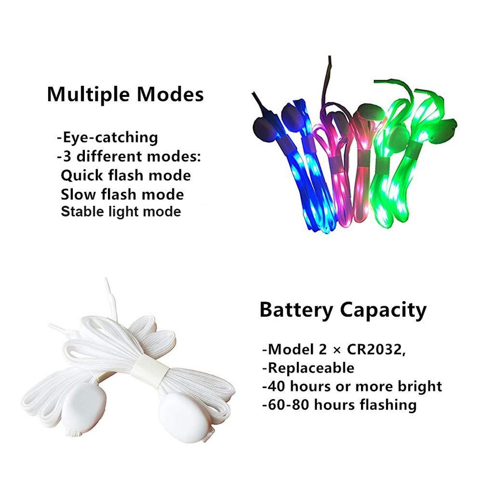 Fashionable LED Glowing Shoelaces RGB Night Light Up Flash Shoestring ...