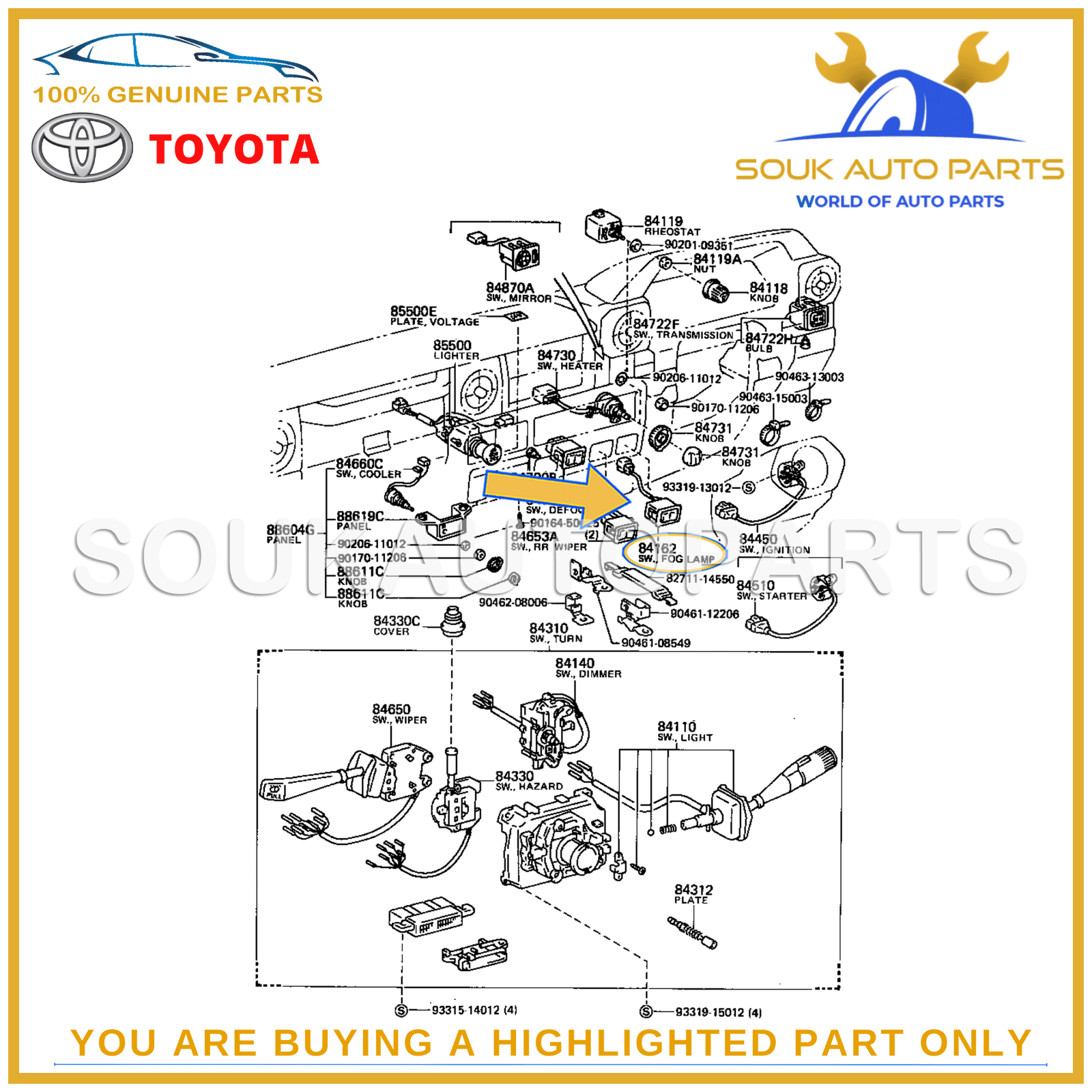 84160-90K01 Genuine Toyota FRONT FOG LAMP SWITCH 8416090K01 OEM | eBay