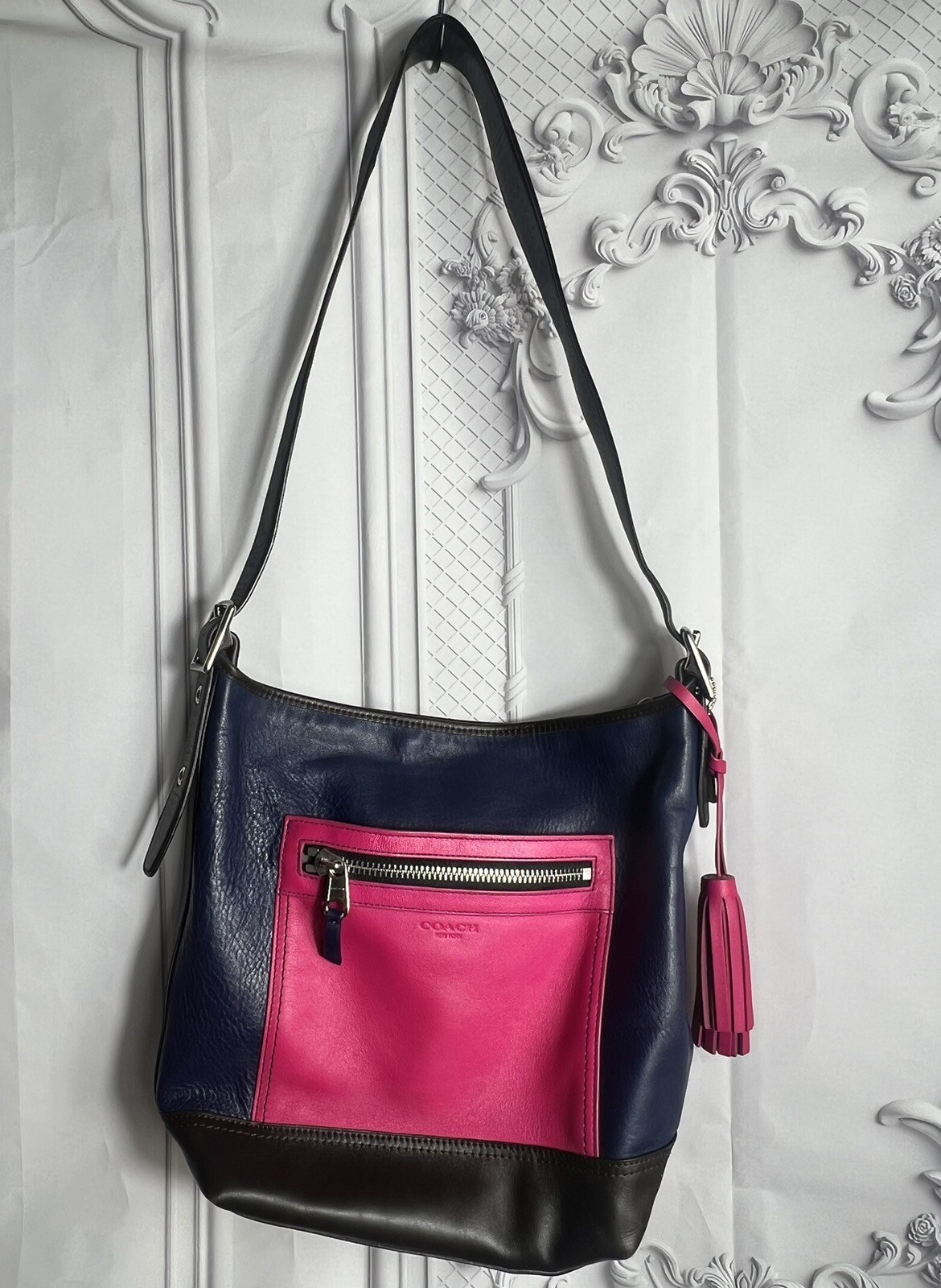 COACH NAVY BLUE & PINK COLOR BLOCK SHOULDER BAG - Gem