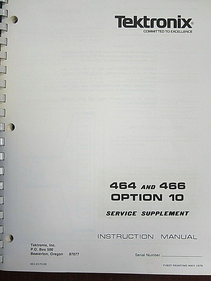 Tektronix 464/466 Option 10 Service Supplement Instruction Manual 061 ...