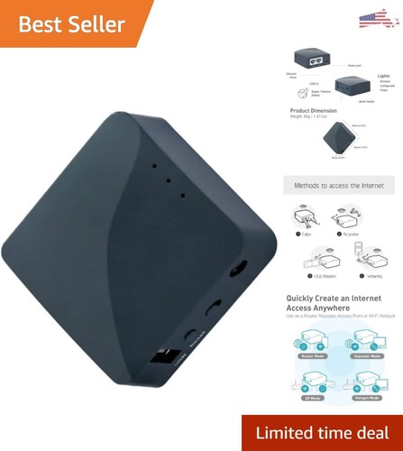 Pocket-Sized Travel Router - WiFi/VPN/Extender - USB Powered - Ethernet ...