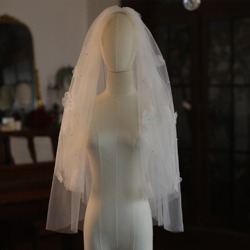 Studded Pearls 3D Flower Headscarf Bridal Wedding White Veil Head ...