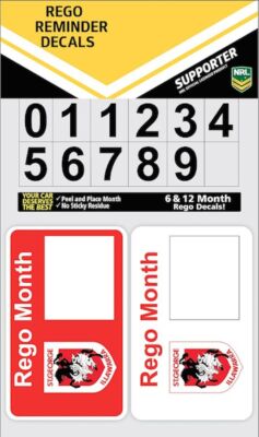 St George Dragons NRL Car Rego Reminder Decals Registration Stickers ...