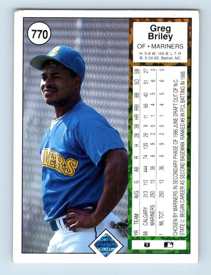 1989 Upper Deck Greg Briley Rookie Seattle Mariners #770 | eBay