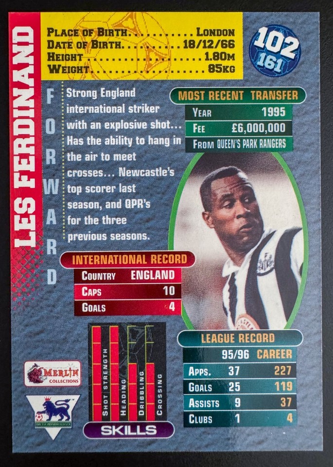 1996-97 Merlin's Premier Gold Soccer Card #102 Les Ferdinand Newcastle ...