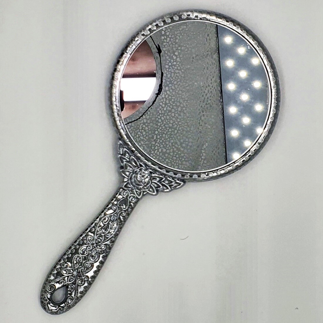Victorian Silver Hand Held Mirror With Decorative