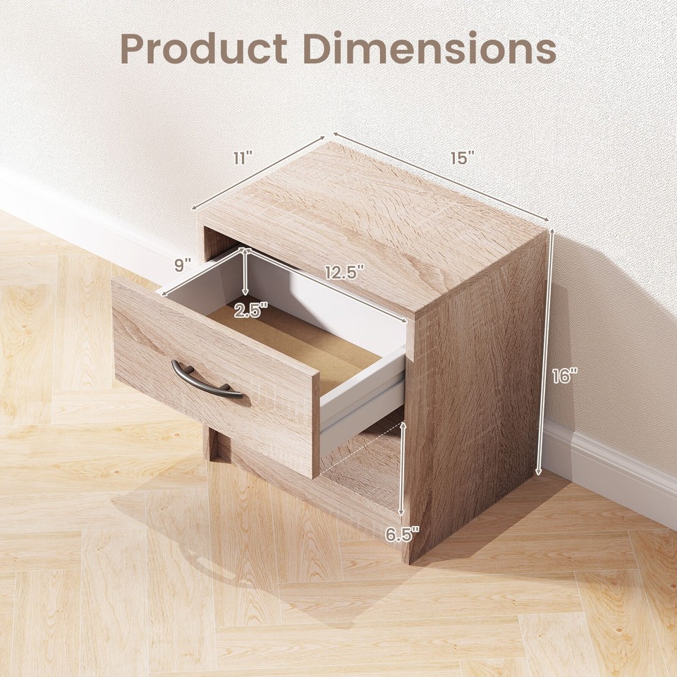 2 PCS Nightstand Bedside Table w/ Drawer Open Storage Shelf for Small ...