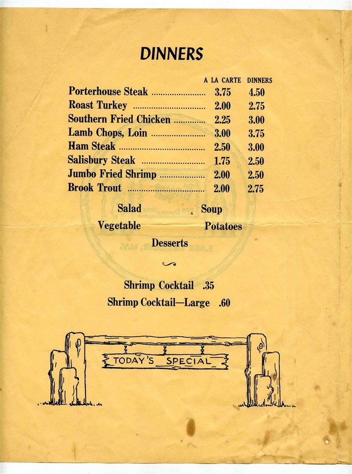 The Hitching Post Bar Dinners Menu Lake Luzerne New York 1960's | eBay