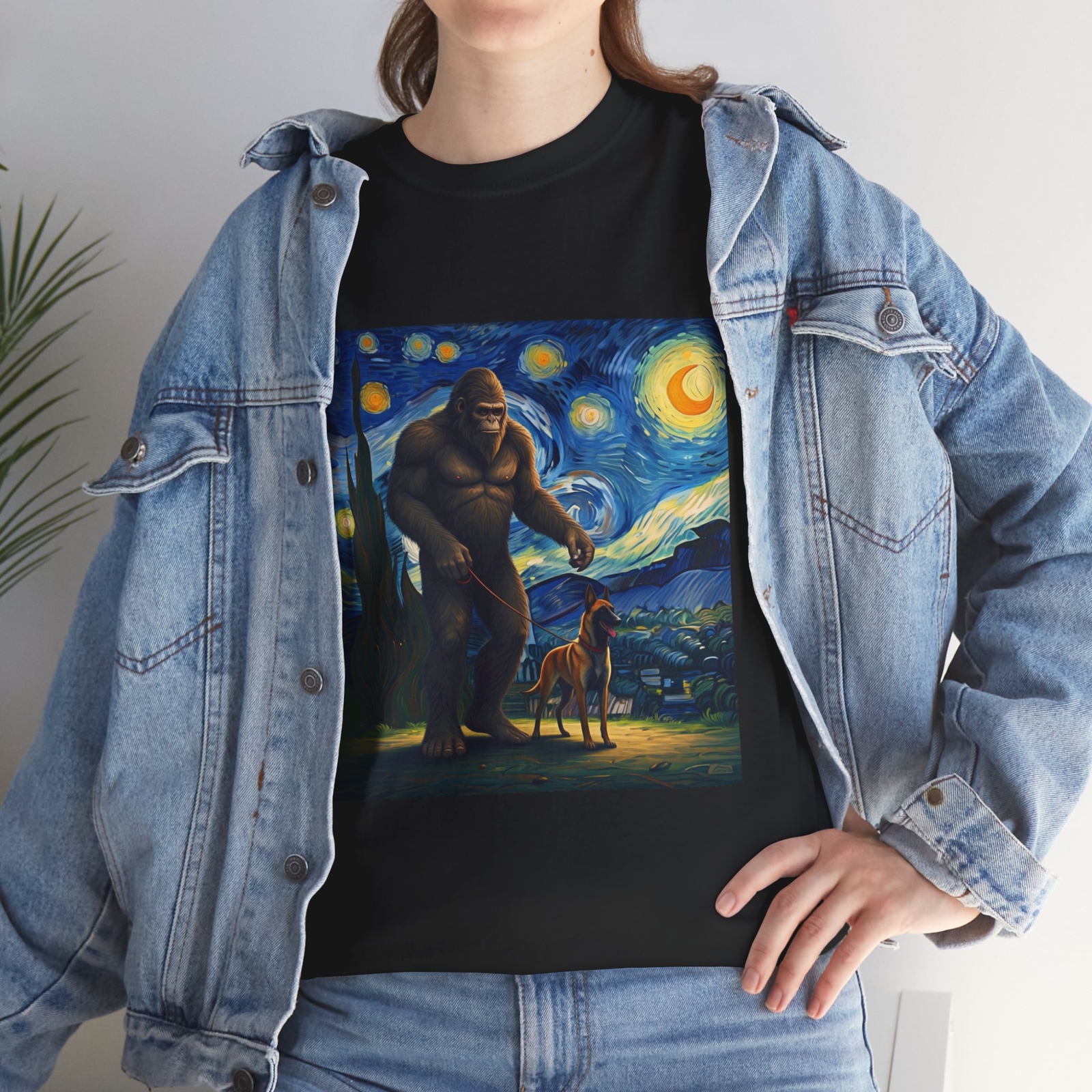 Sasquatch Walking Belgian Malinois Dog Puppy Starry Night Big Foot T ...