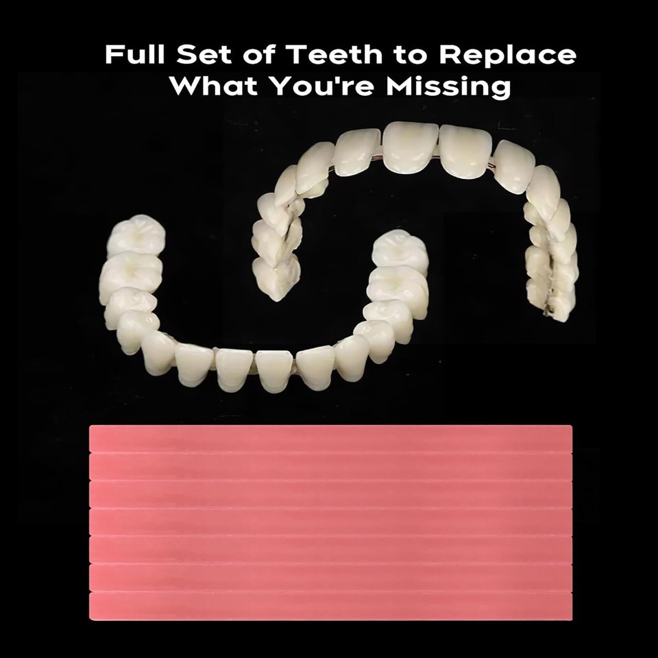 2Set Dentures Fake Teeth DIY Kit Top and Bottom Denture Temporary Fake ...