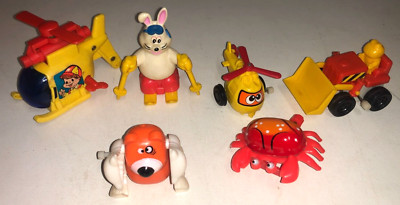 (6) Vintage Wind Up Toy Walkers Lot TOMY Skiing Rabbit Helicopter Flip ...