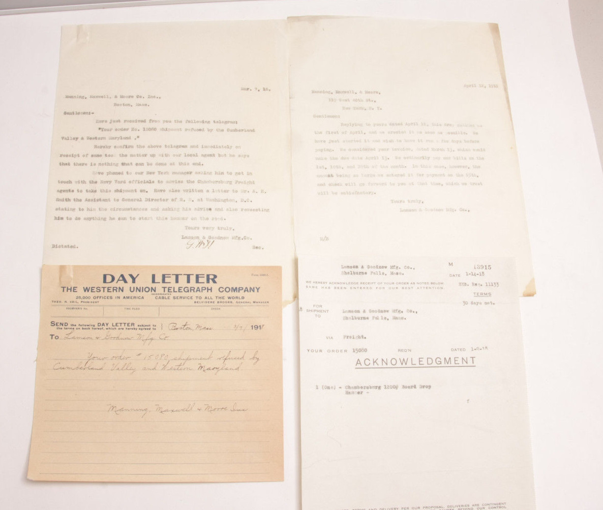 1918 Lamson Goodnow WW1 Telegram Manning Maxwell Moore Boston MA ...