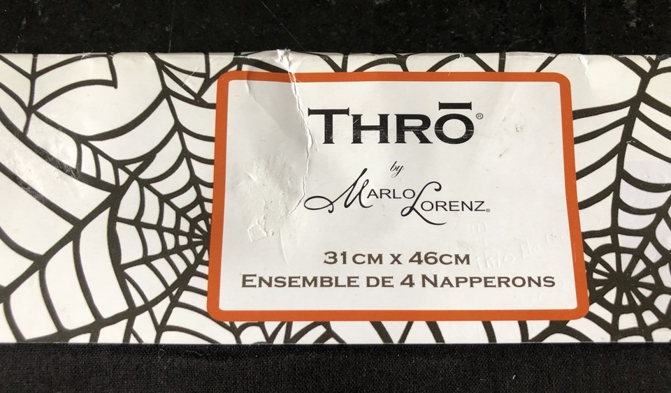 Set Of 4 New Marlo Lorenz Thro Halloween Words Black 100% Jute Place ...