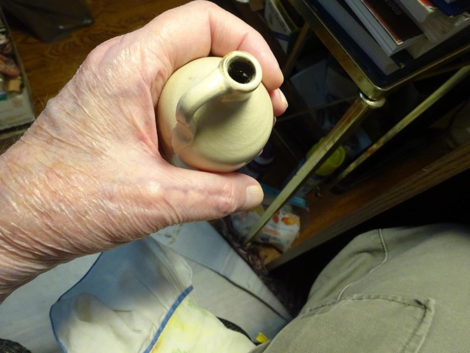 ANTIQUE PRE-PRO Miniature Stoneware Whiskey Jug "DETRICK" Tippecanoe ...
