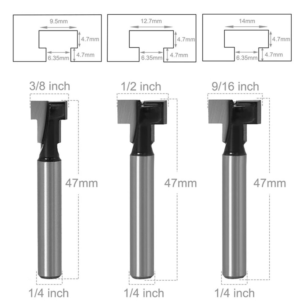 1/4inch Shank T-Slot Cutter Router Bit Set Hex Bolt Key Hole Bits ...