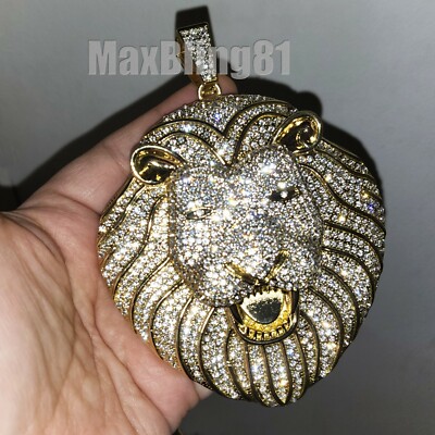 HIP HOP ICED GOLD PLATED ALLOY CUBIC ZIRCONIA JUMBO SIZE LION HEAD ...