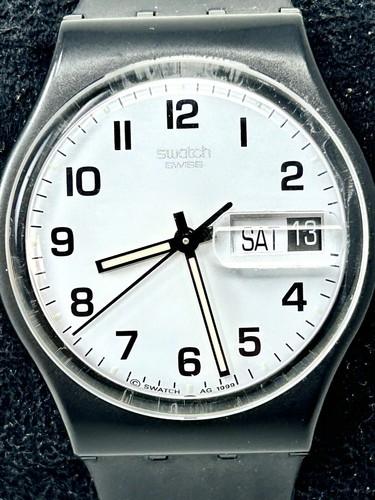 Swatch Watch - ONCE AGAIN GB743-S26 - Tested Working - Black Day Date ...