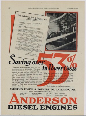 1928 Anderson Engine & Foundry Ad: Diesel Engines for Lakeview Ice ...