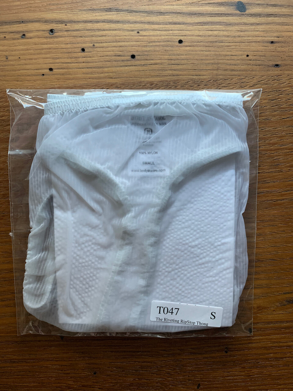 BODYAWARE men's sheer riveting ripstop nylon thong T047 | small | white ...