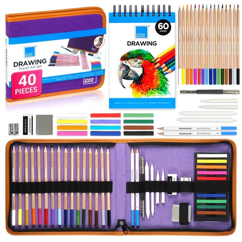 Drawing Travel Art Set - 60 sheets 6 x 8 Inches Drawing Pad,16 wood ...
