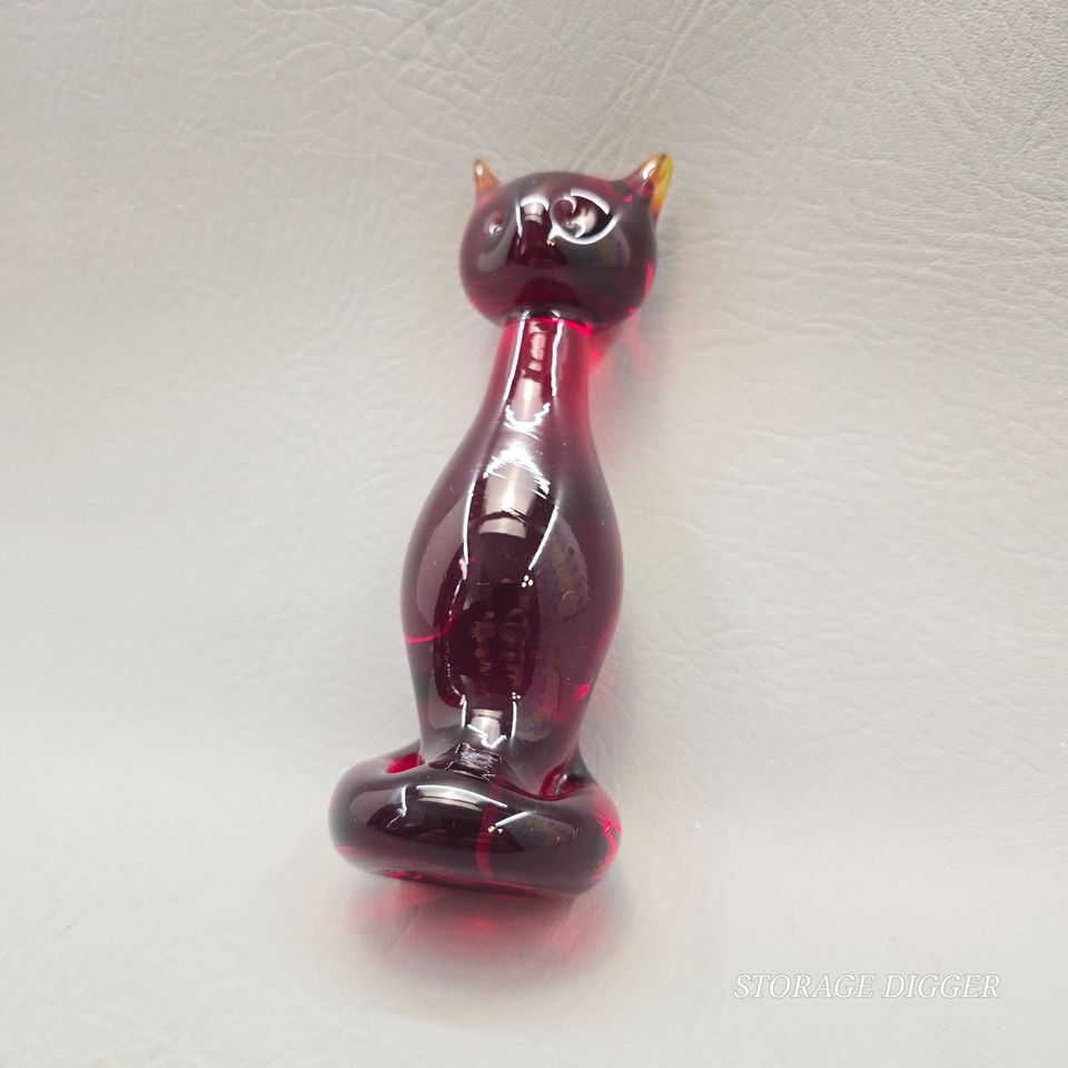 Vintage MCM 60's Viking Glass Epic Cat Figurine Ruby Red 6.5" Sculpture ...