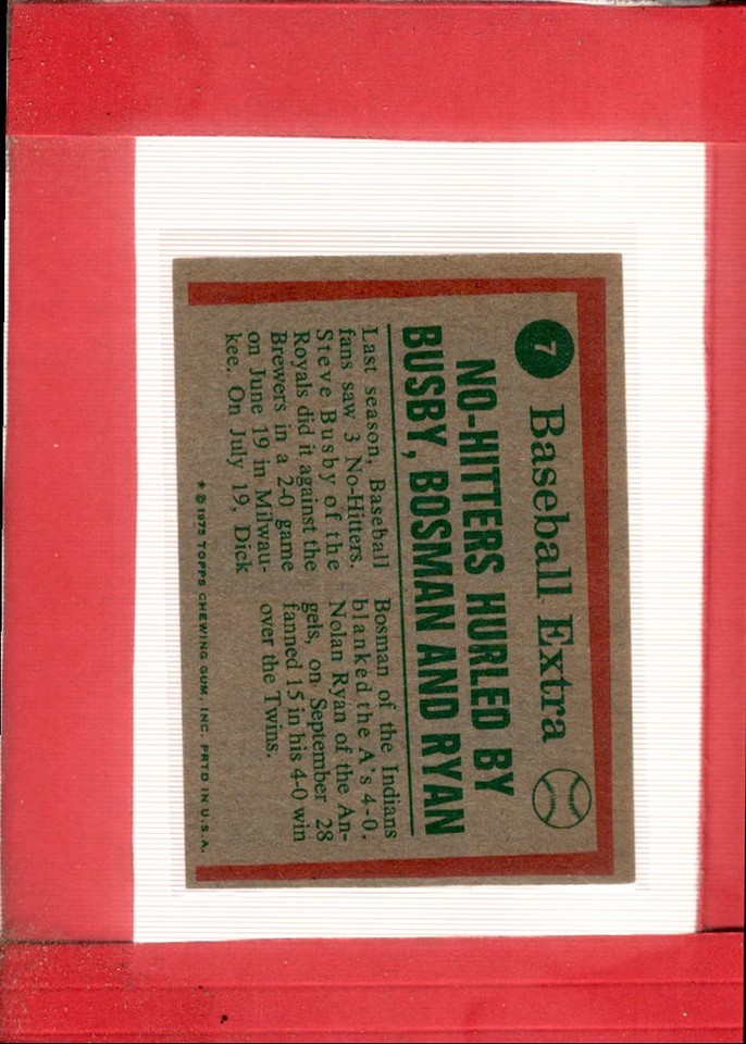 1975 Topps #7 Steve Busby/Dick Bosman/Nolan Ryan VG/EX Very Good/Excell ...