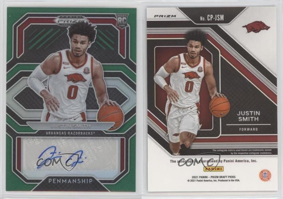 2021-22 Panini Prizm Draft Picks College Penmanship Green Justin Smith ...