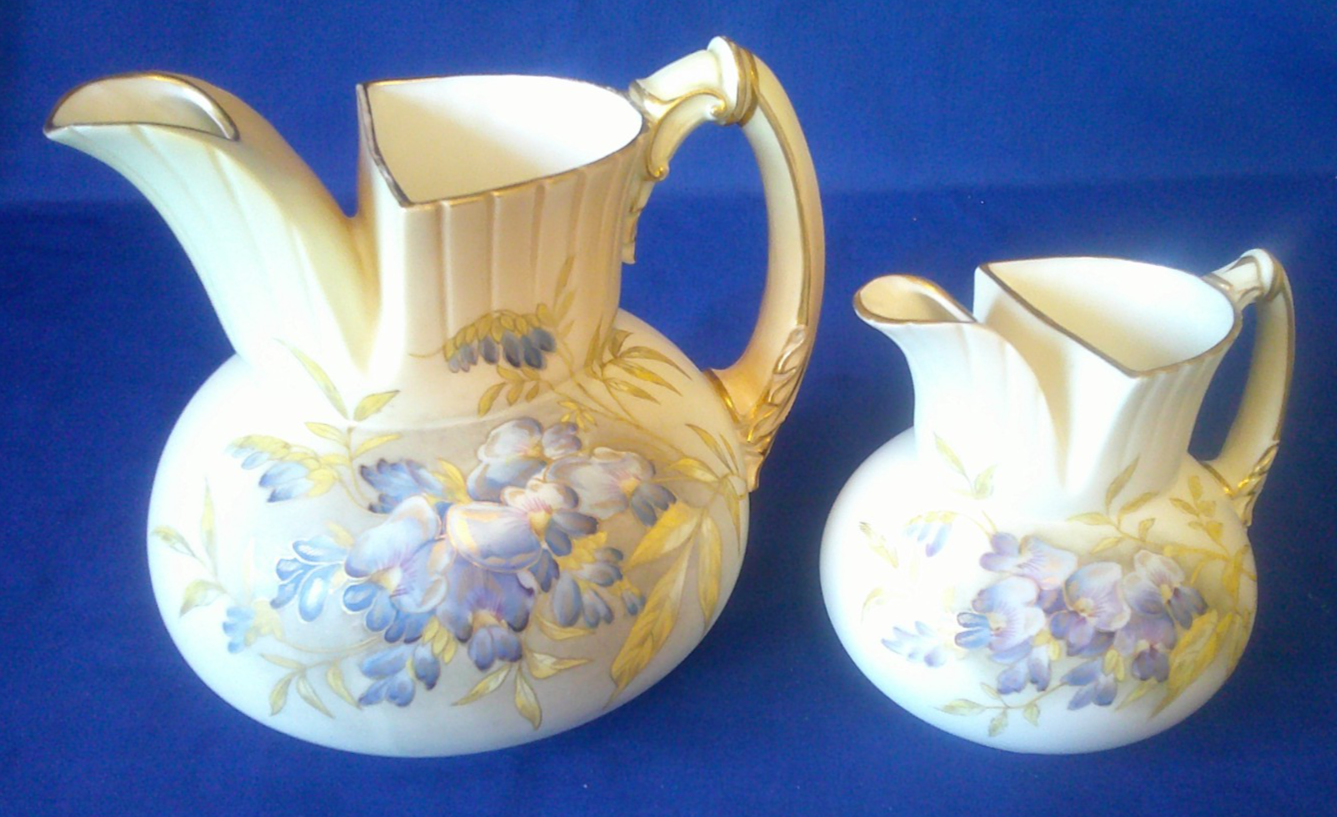 Royal Worcester Porcelain Jugs-Blush Ivory- Globular Jugs-Pitcher-Ewer ...