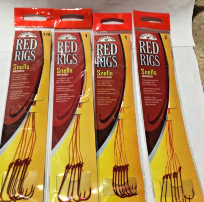4 pkgs RED CAJUN fishing LINE 12” aberdeen snells snelled leaders sz 1 ...