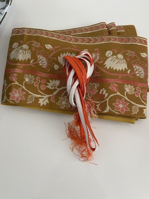 Japanese Kimono Flower Pattern Obi Mustard Yellow / Obijime White ...