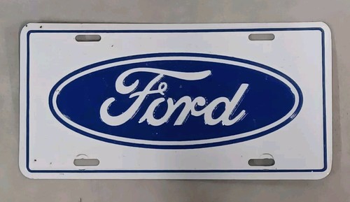 WHITE W/ BLUE OVAL FORD SCRIPT LOGO METAL MOTORSPORTS BOOSTER LICENSE ...