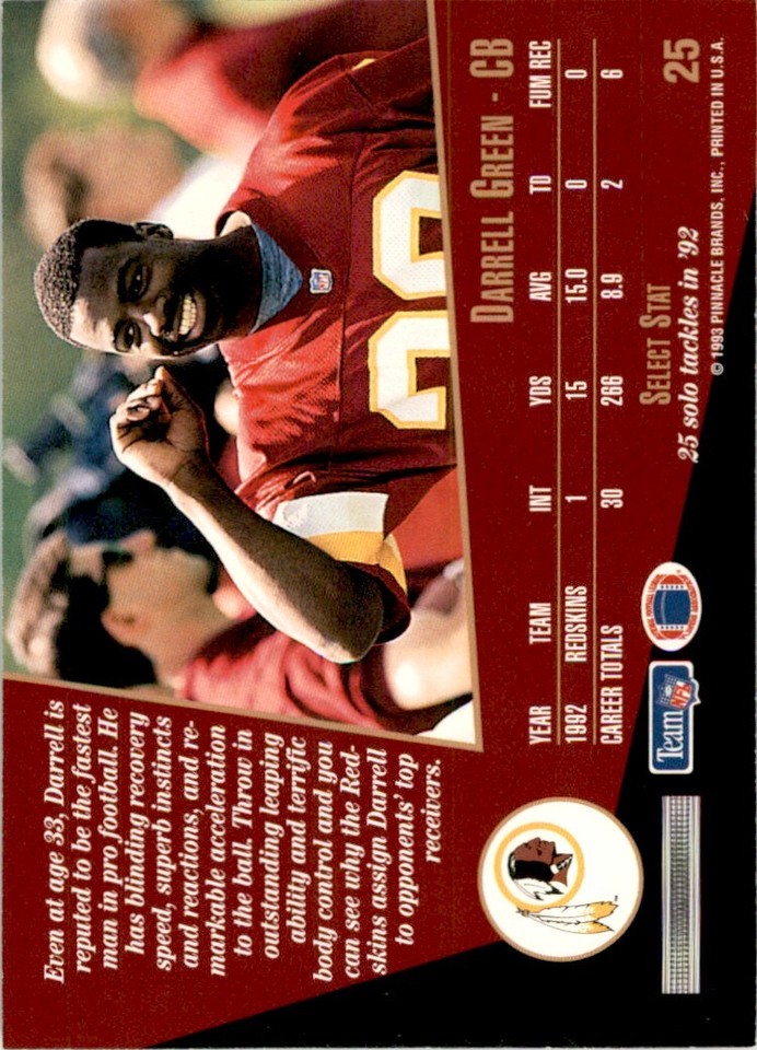1993 SCORE SELECT DARRELL GREEN WASHINGTON REDSKINS #25 | eBay