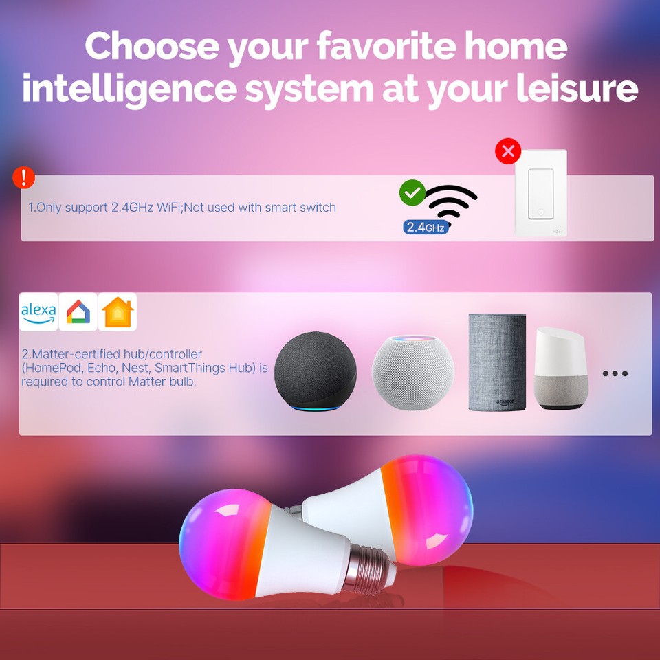 MOES Smart Matter WiFi E27 LED Light Bulbs CW RGB Dimmable Homekit ...