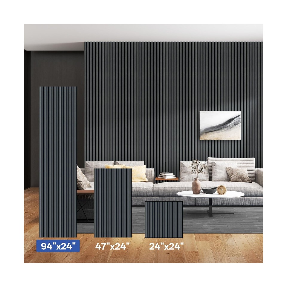 PIWA Wood Acoustic Slat Panels,94 x 24 in,2-Pack-12mm MDF Surface with ...