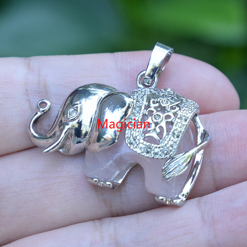 Natural Gemstone Crystal Elephant Chakra Pendant Charms Reiki Healing ...