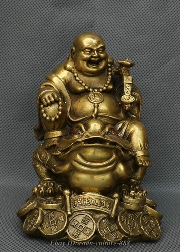 Tibet Buddhism Bronze Happy Maitreya Buddha Golden Toad Moeny Wealth ...