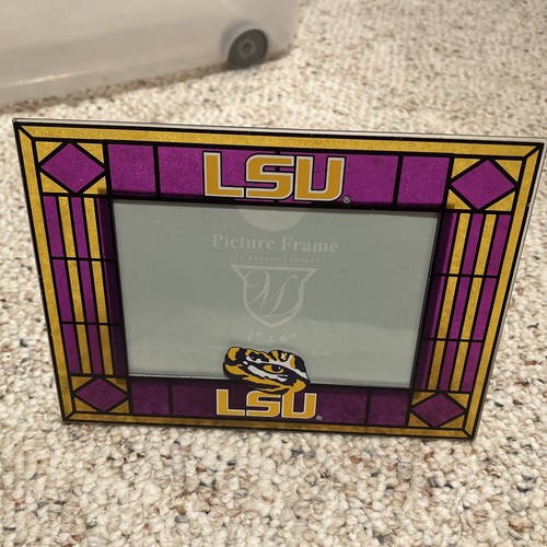 LSU Tigers Art Glass Picture Frame stained glass 4x6 NICE! Memory ...