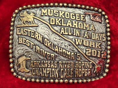 CALF ROPING PRO RODEO CHAMPION TROPHY BUCKLE☆MUSKOGEE OKLAHOMA☆2012 ...