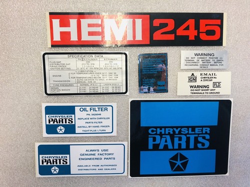 CHRYSLER VALIANT VG (8 PIECE) ENGINE BAY DECAL SET NEW - FREE POSTAGE ...