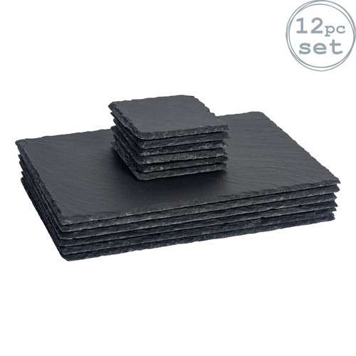 12pc Slate Placemats & Coasters Set Rustic Natural Dining Table Mats ...