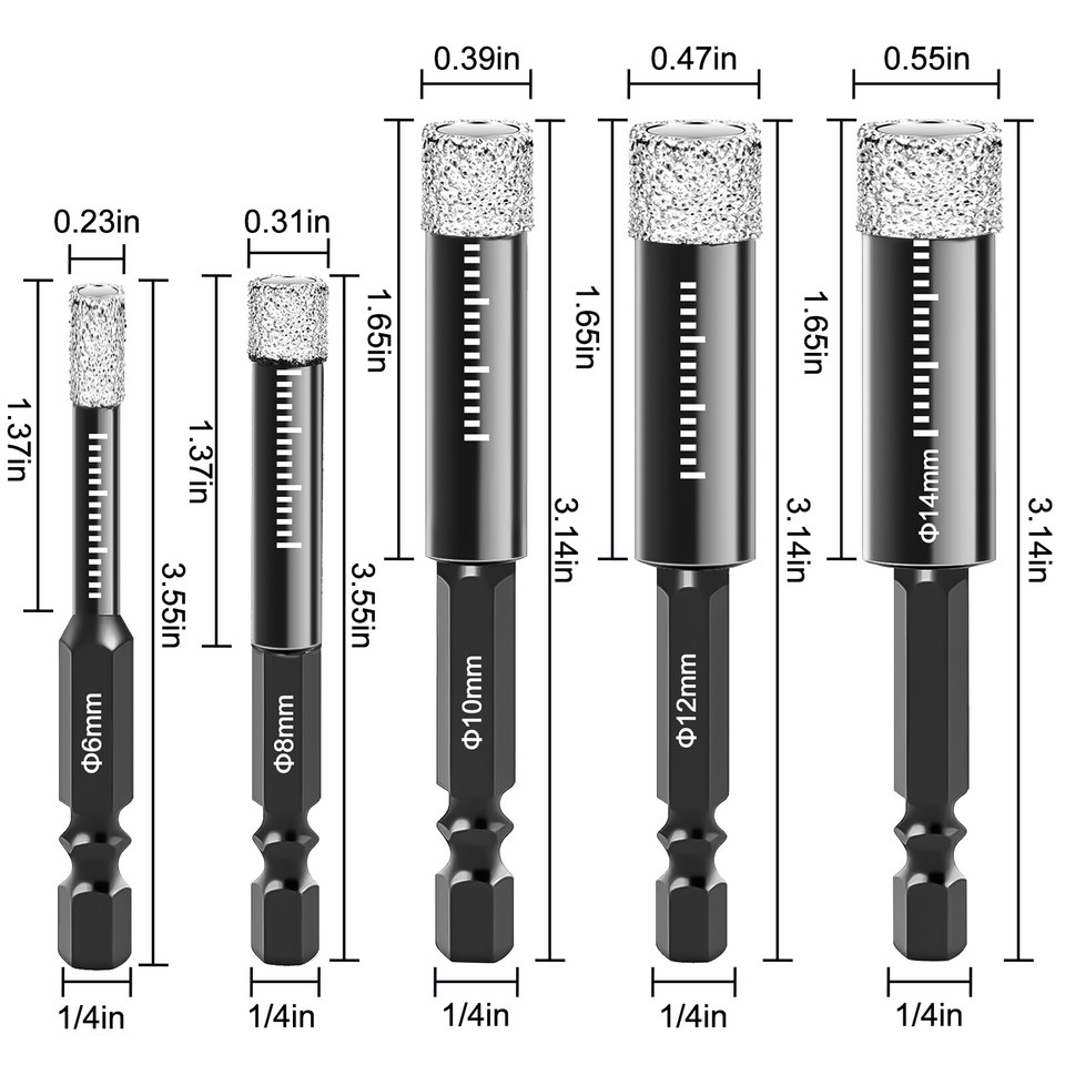 5Pcs Dry Diamond Drill Bits For Porcelain Granite Tile Glass Ceramics ...