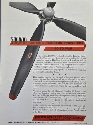 United Aircraft Corp Hamilton Standard Propellers Go To War Print Ad ...