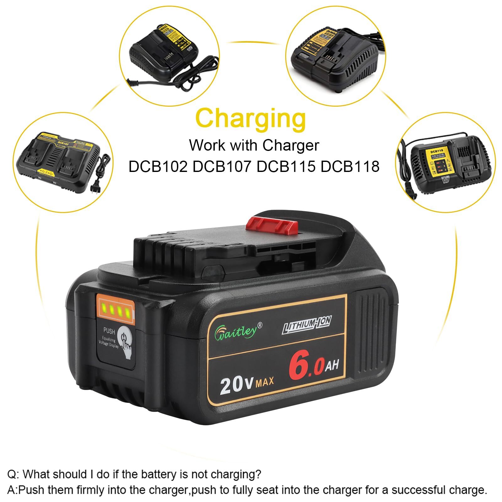 waitley 2 Pack 20V 6.0A Replacement Battery Compatible with Dewalt ...